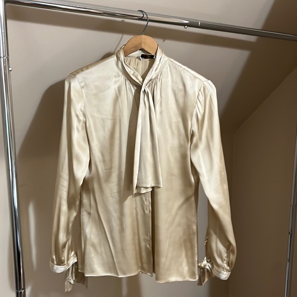 DOMINICO VACCA Nove Pieghe | Tops | Gold Silk Blouse With High Neck And ...